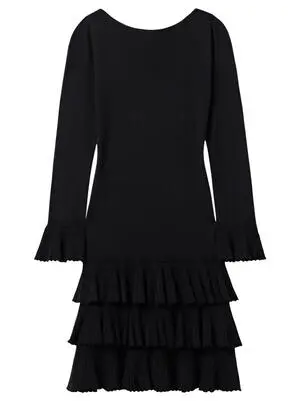 DÔEN Amelina Tiered Ruffled Merino Wool Mini Dress - Black