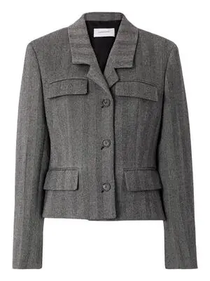 FERRAGAMO Herringbone Wool-blend Blazer - Gray