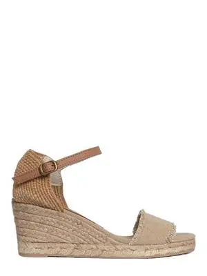 MENINA STEP Single Fringed Band Medium Wedge Sandal - Natural