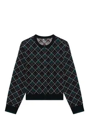The Kooples Checked Slim-fit Stretch-knit Cardigan - Black Dark Green