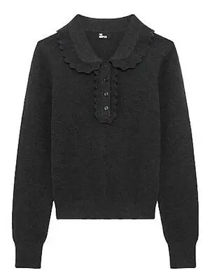 The Kooples Scalloped-collar Wool And Cotton-blend Jumper - Black
