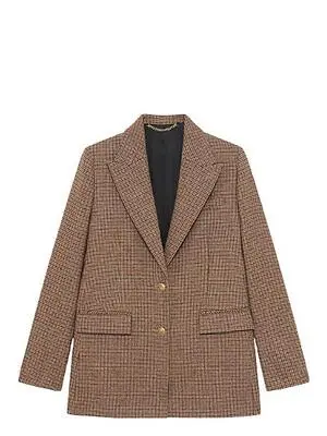The Kooples Houndstooth Wool-blend Jacket - Camel Melange / Burgundy