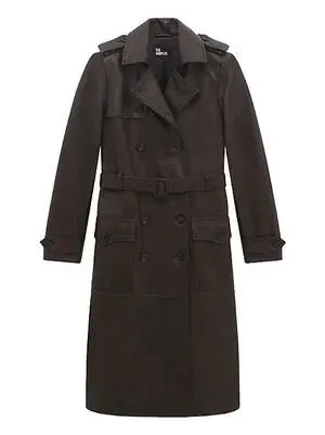 The Kooples Double-breasted Leather Trench Coat - Dark Brown Melange