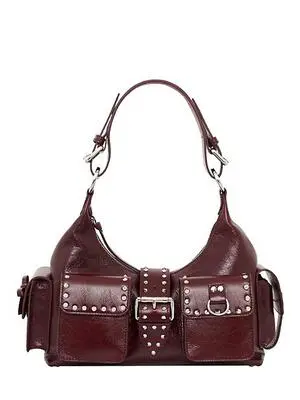 The Kooples Amelia Stud-embellished Leather Shoulder Bag - Bordeaux