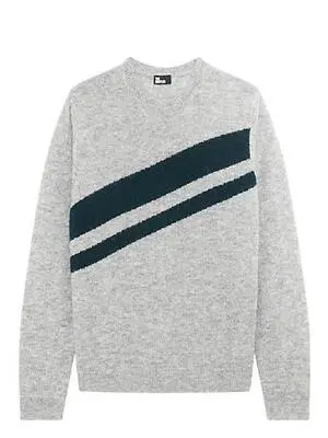 The Kooples Wool-blend Jumper With Contrast Stripes - Middle Grey