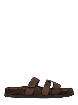 Tory Burch Ines Sport Slide Suede Sandals - Dark Brown