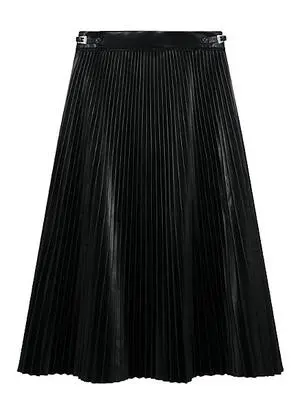 The Kooples Buckle-embellished Pleated Faux-leather Midi Skirt - Black