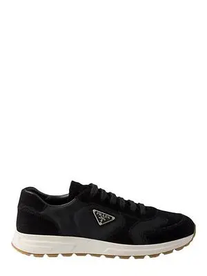 Prada Suede And Woven Trainers - Black