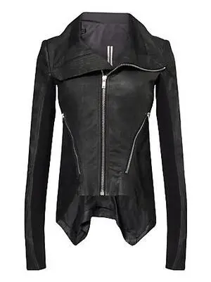 Rick Owens Naska Asymmetric Leather Biker Jacket - Black