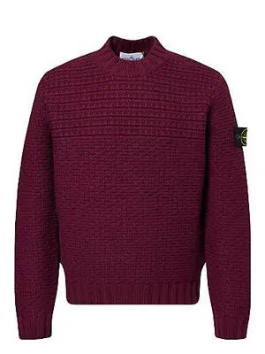 Stone Island Logo-Patch Textured Wool-Knit Jumper Bordeaux