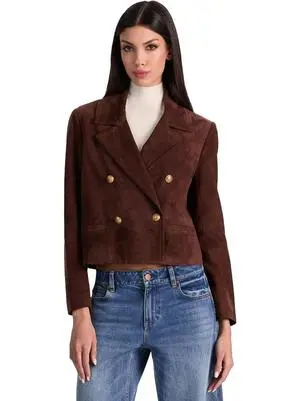 Alice + Olivia Avery Suede Double Breasted Blazer - Brown / Pink / Yellow