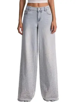 Alice + Olivia Embellished Wide Leg Jeans - Blue