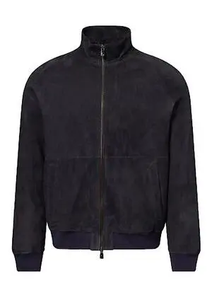 Corneliani Suede Bomber Jacket With Raglan Sleeves - Navy Blue