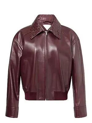 Bottega Veneta Regular-fit Ribbed-trims Leather Jacket - Jam
