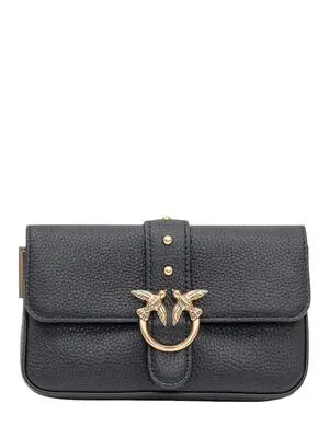 Pinko Love Mini Bag In Grained Leather - Black