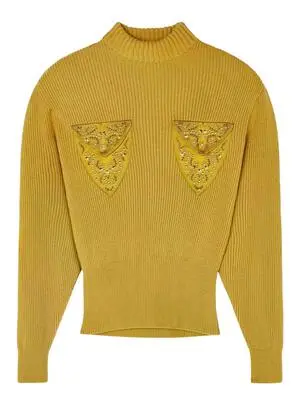 Versace Ribbed Sweater With Embellished Pockets - Yellow