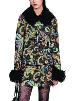 Anna Sui Tapestry Faux Fur Jacket - Black Multi