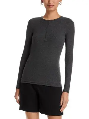 ATM Anthony Thomas Melillo Heathered Modal Rib Long Sleeve Henley Top - Coal