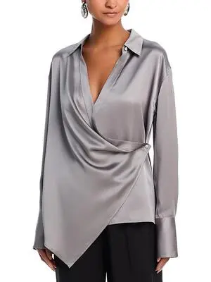 Helmut Lang Silk Relaxed Wrap Shirt - Steel