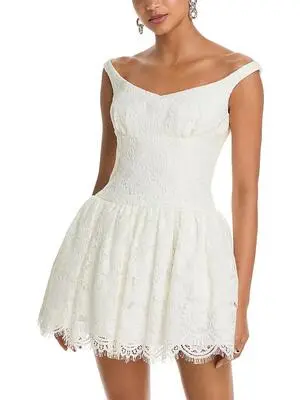 SELF-PORTRAIT Floral Lace Mini Dress - White