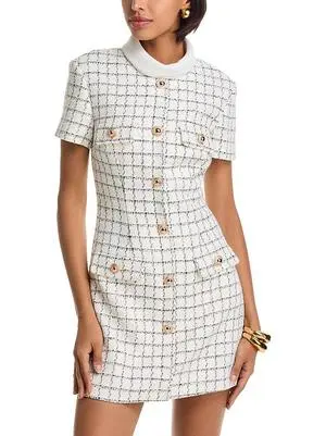 SELF-PORTRAIT Windowpane Check Boucle Mini Dress - Cream