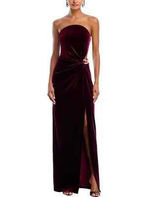 SELF-PORTRAIT Velvet Bandeau Maxi Dress - Burgundy