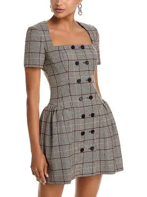 SELF-PORTRAIT Check Mini Dress - Brown