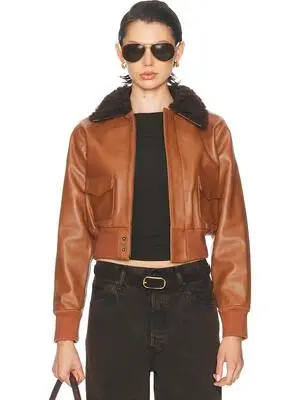 R13 Cropped Shrunken Zip Up Bomber Jacket - Orange & Brown