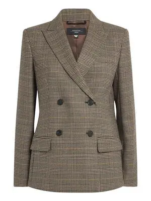 Max Mara Wool Check Double-breasted Blazer - Brown