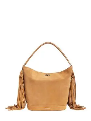 Sandro Suede Bucket Bag Beige