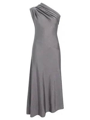 Khaite Coast Asymmetrical Merino Wool Dress - Gunmetal