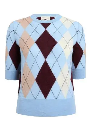 Khaite Anders Argyle Knit Top Light Blue Multi