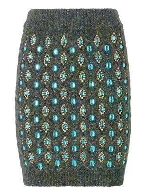 Pinko Cable-knit Embellished Mini Skirt - Green