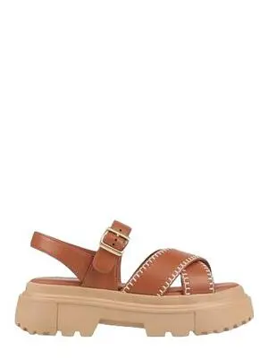 Hogan Leather Ankle Strap Sandals - Brown