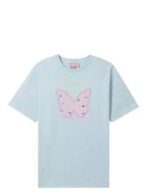 B+AB Embellished-butterfly Cotton T-shirt - Blue