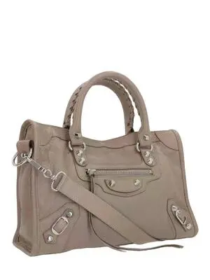 Balenciaga Le City Leather Studded Handbag - Neutrals