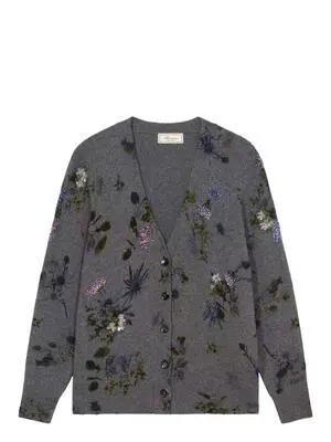 Blumarine Floral-beaded Cardigan - Grey