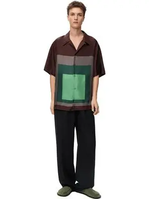 Loewe Short Sleeve Shirt In Silk - Brown/green/muticolor