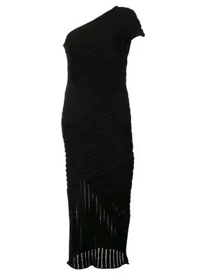 Valery Kovalska Ribbed One Shoulder Midi Dress - Black