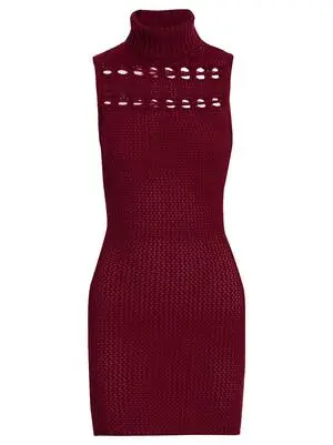 THE ELDER STATESMAN Open-knit Cashmere Turtleneck Mini Dress - Merlot