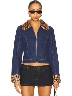 Central Park West Gia Denim Jacket With Faux Fur - Dk Denim