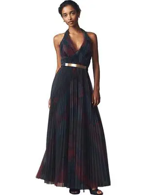 HUTCH Liona Halter V-neck Tulle Maxi Dress - Black