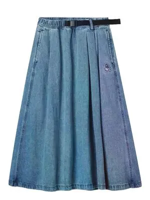 FINGERCROXX Belted Denim Midi Skirt - Blue