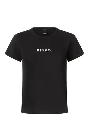 Pinko Logo-embroidered Cotton T-shirt - Black