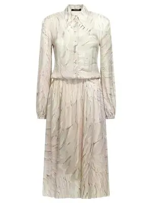 Roberto Cavalli Feather-print Midi Shirt Dress - White