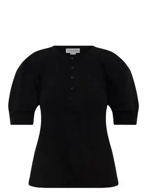 Victoria Beckham Puff-sleeve Ribbed Top - Black