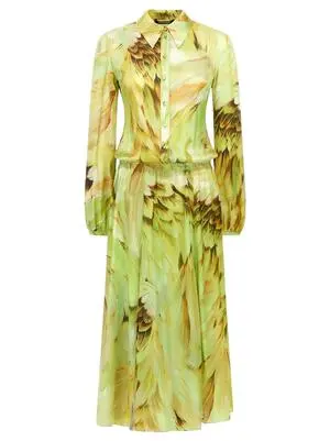 Roberto Cavalli Feather-print Midi Dress - Green