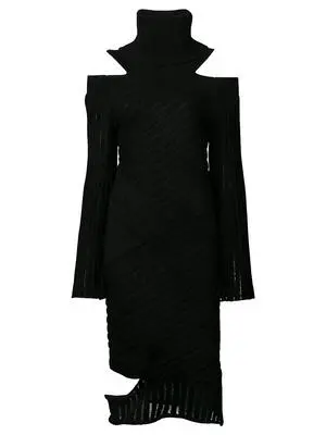 Valery Kovalska Ribbed Cold Shoulder Dress - Black