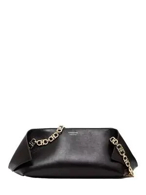 FERRAGAMO Folded Flap Shoulder Bag With Chain-link Strap - Black