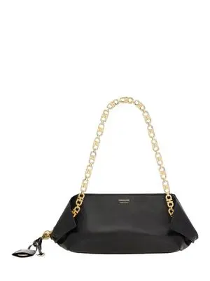 FERRAGAMO Gancini Chain Folded Shoulder Bag - Black